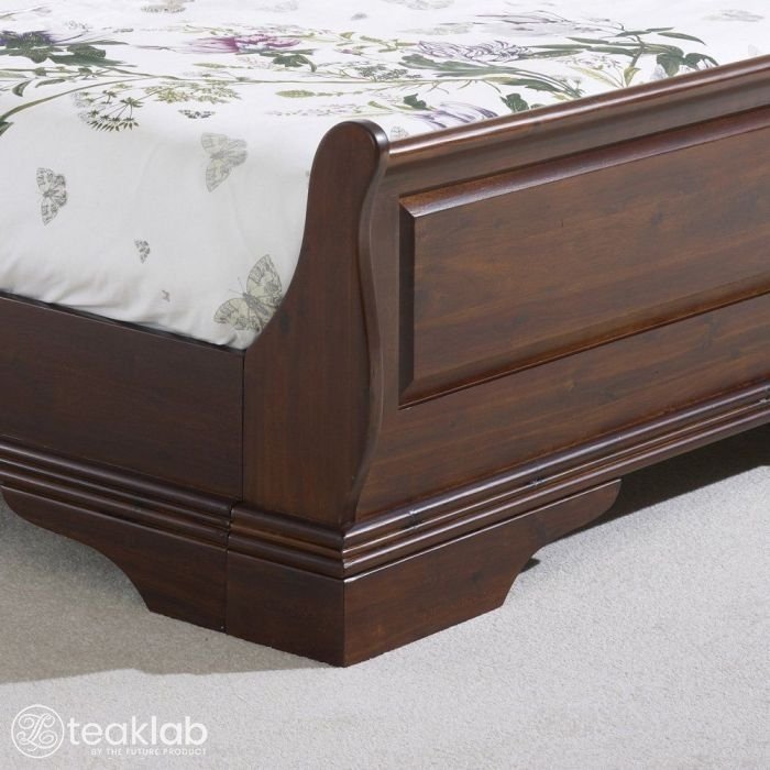 Buy Solid Teak Wood Double Stained Sleigh Bed Online | TeakLab